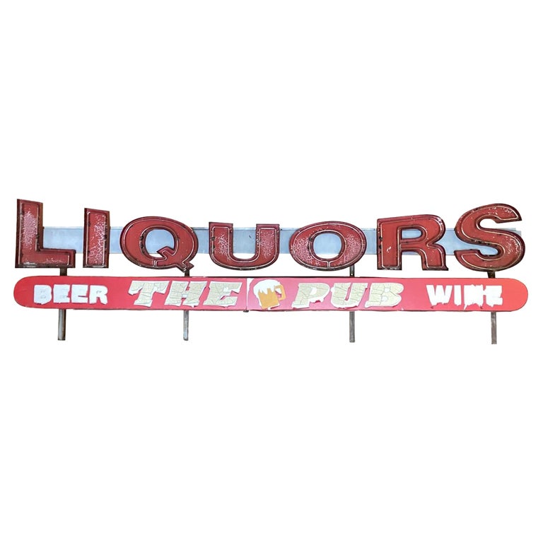 14 Foot LIQUORS Antique Neon Sign For Sale at 1stDibs