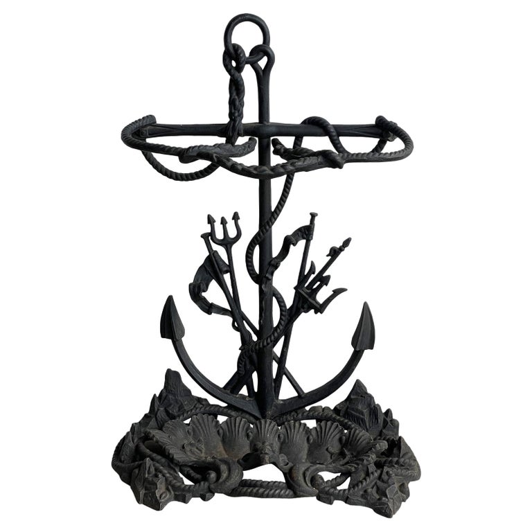 Antique Nautical Seascape Anchor Cast Iron Umbrella Stand Rack For Sale ...