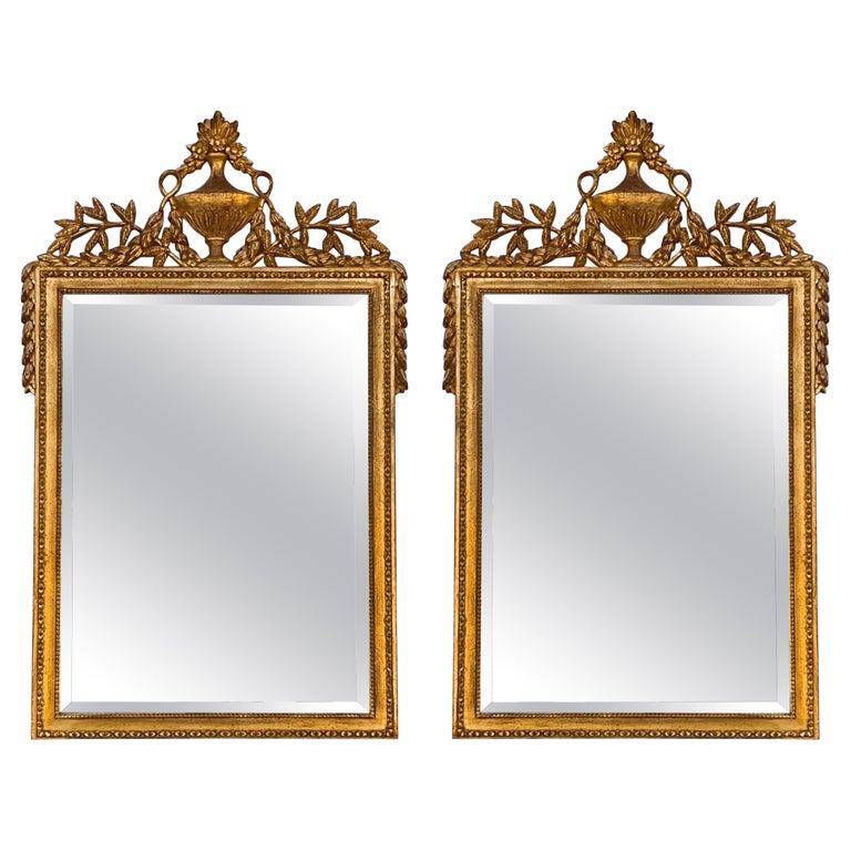 20th Century Neo-Classical Style Carved Giltwood Italian Mirrors - Pair ...