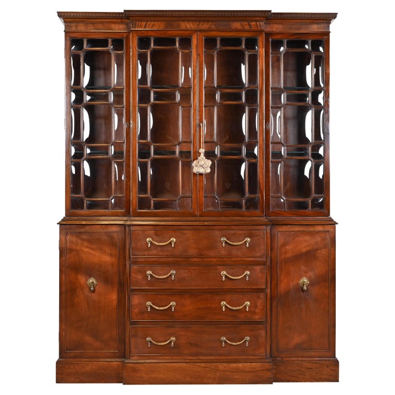 Baker Furniture Style Georgian Mahogany Breakfront Bookcase with ...