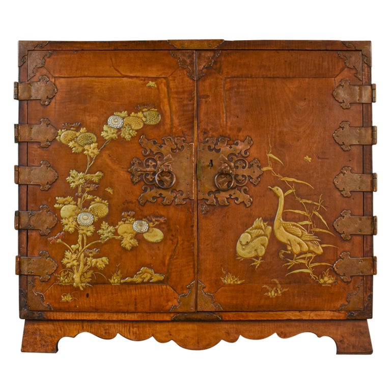 Fine and Rare 17th Century Japanese Mulberry Wood Gilt-Lacquer Cabinet ...