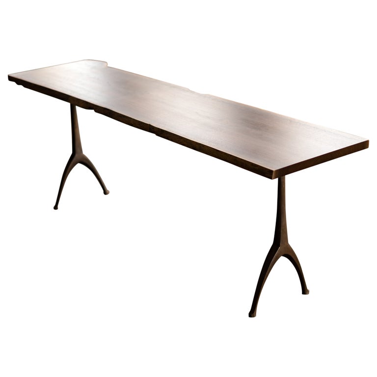 Live Edge Urban Walnut + Cast Bronze Console Table Lake House Pedestal ...