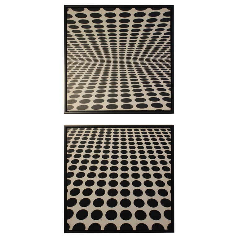 Pair of Framed 1960s Op Art Prints on Canvas For Sale at 1stDibs