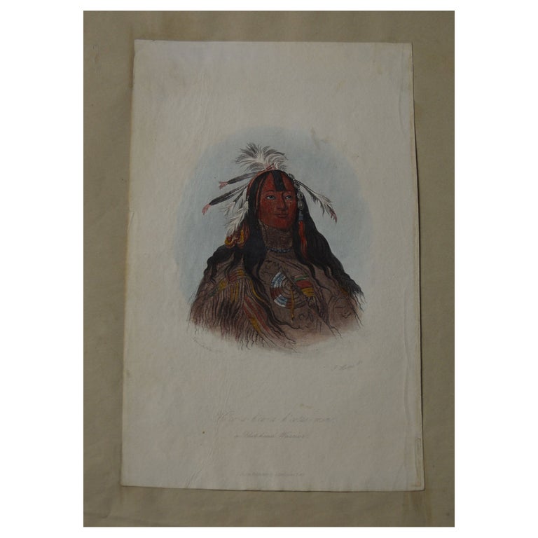 Antique Coloured Lithograph Print Native American Flat Head Warrior ...