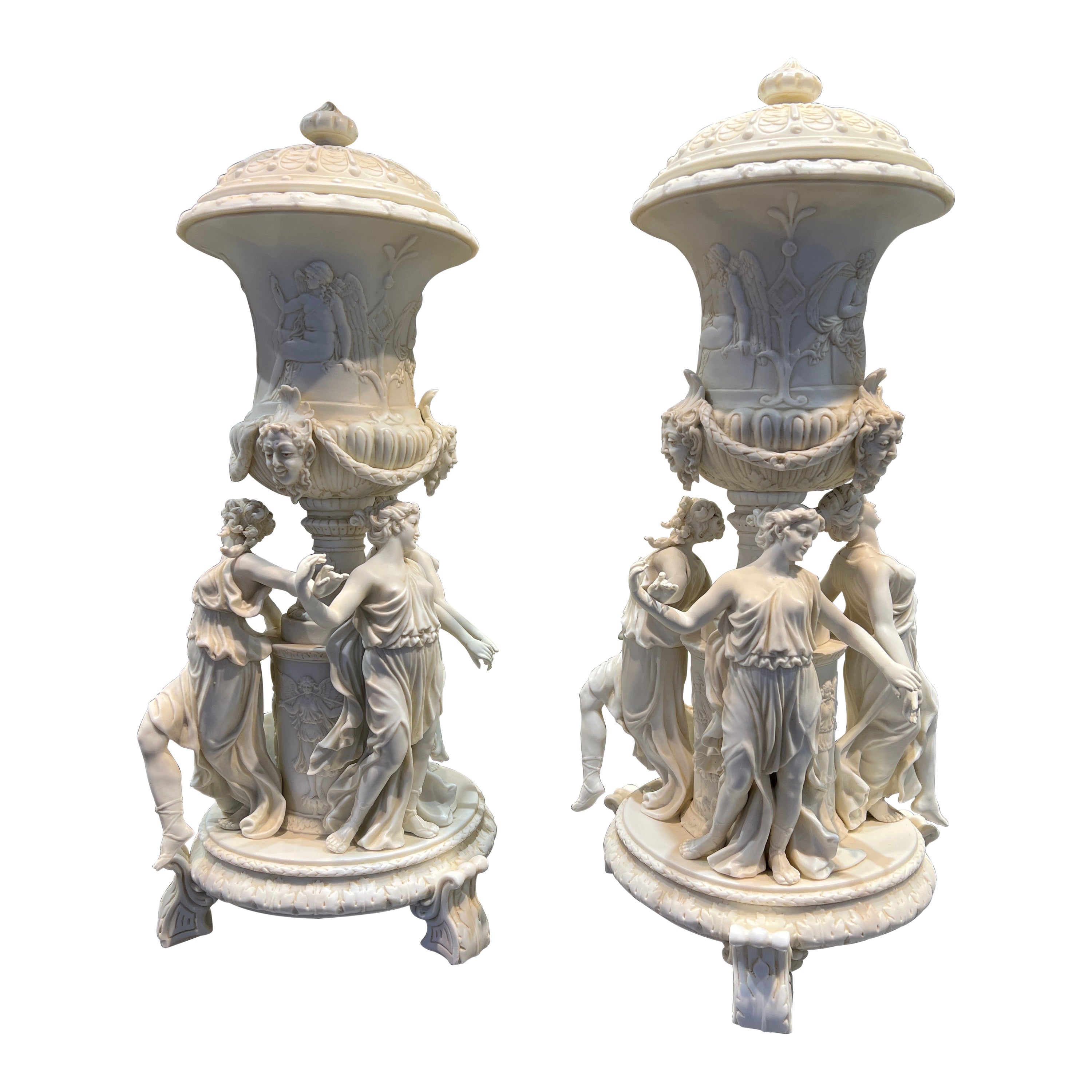 19th Century, Pair of French Porcelain Sculptures Depicting Cupid and ...
