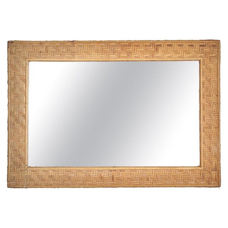 Italian Designer, Wall Mirror, Rattan, Italy, 1960s For Sale at 1stDibs