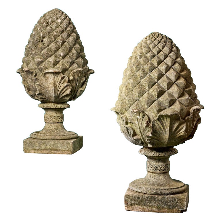 Pair of Large Stone Pineapple Finials or Pier Caps For Sale at 1stDibs