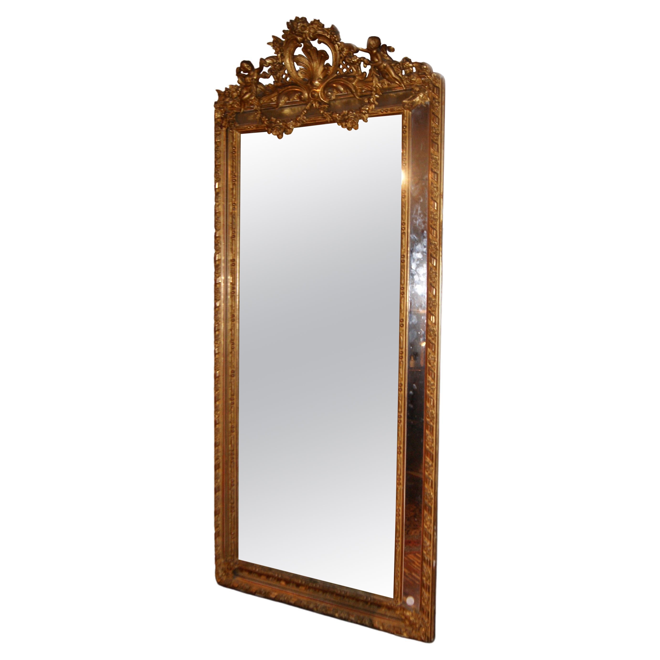 Large French Rectangular Vertical Mirror from the 1800s with Gilded ...