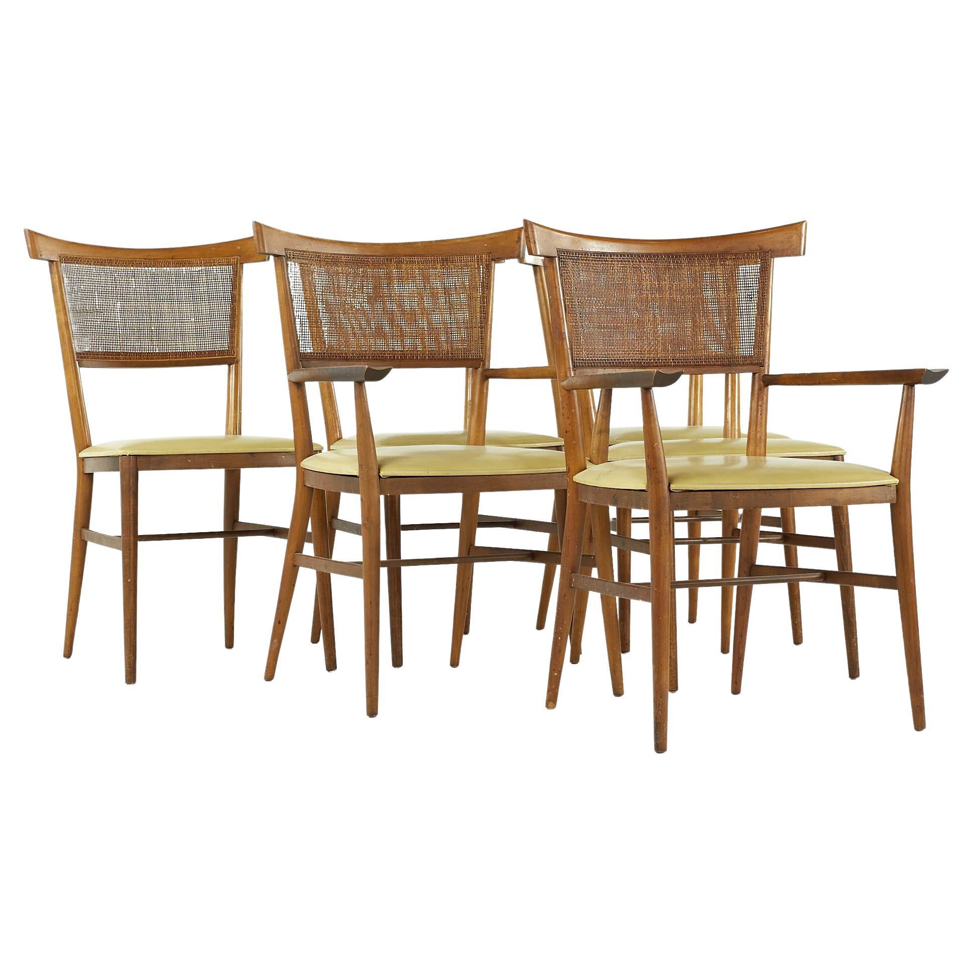 Paul McCobb for Directional Mid Century Walnut and Cane Dining Chairs ...