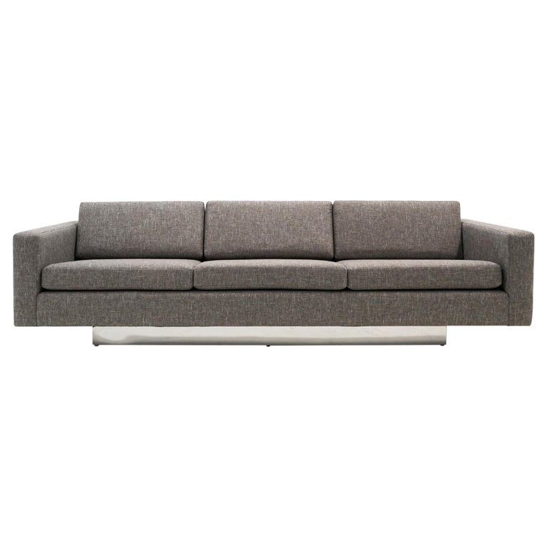 Gray Three Piece Sofa, Recessed Chrome Plinth Base. Attributed to ...