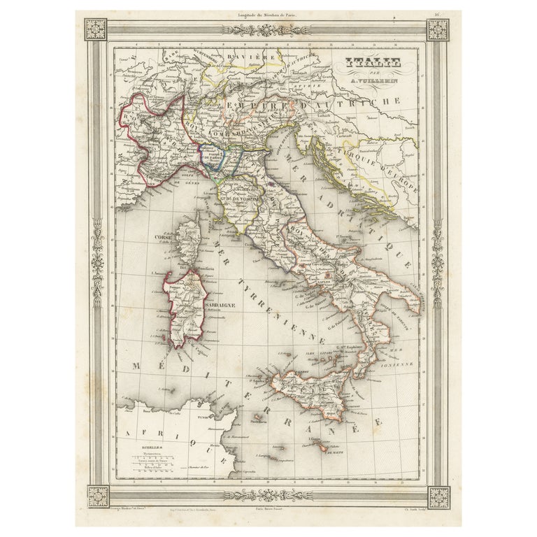 Antique Map of Italy, with Sardinia and Corsica For Sale at 1stDibs