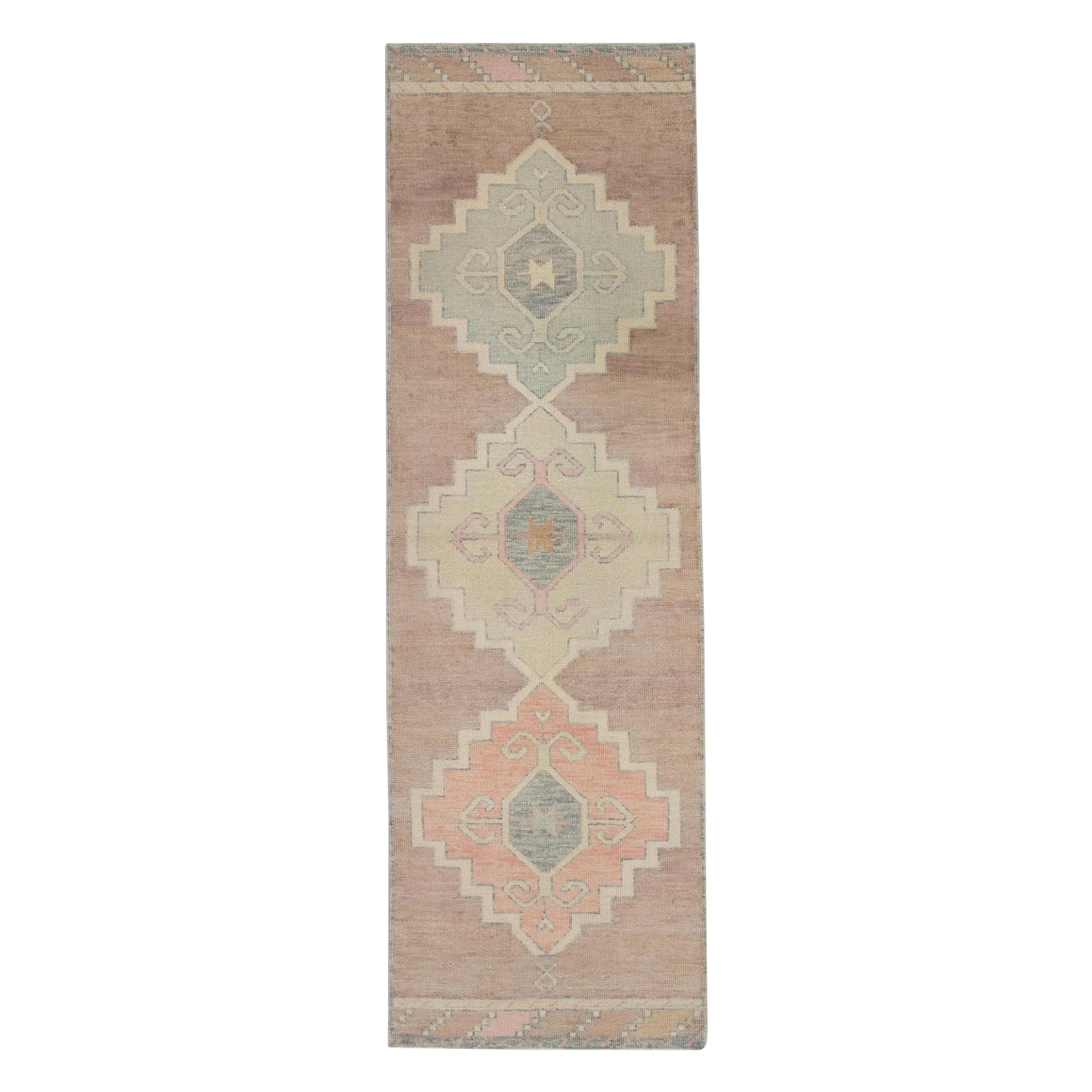 Pink and Blue Floral Design Handwoven Wool Turkish Oushak Rug 6'1" x 9 ...