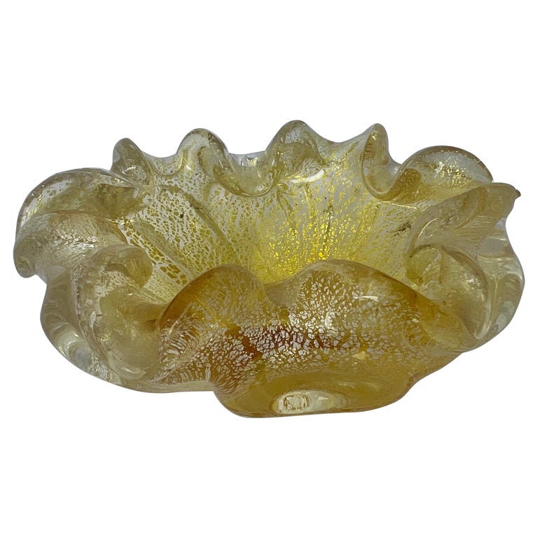 Gold Hand Blown Gold Speckled Murano Dish For Sale at 1stDibs