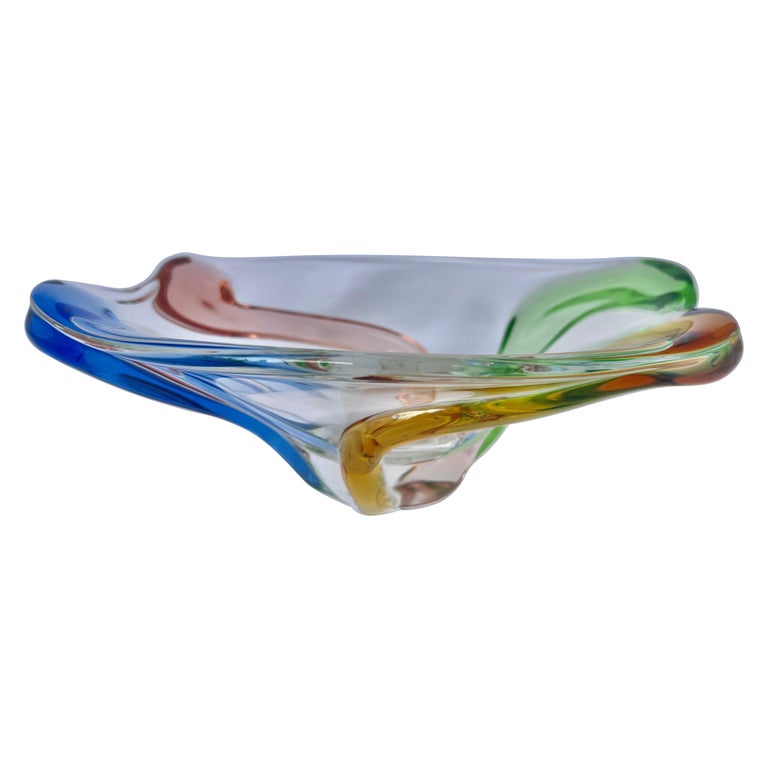 Multicolored Hand Blown Murano Glass Dish For Sale at 1stDibs