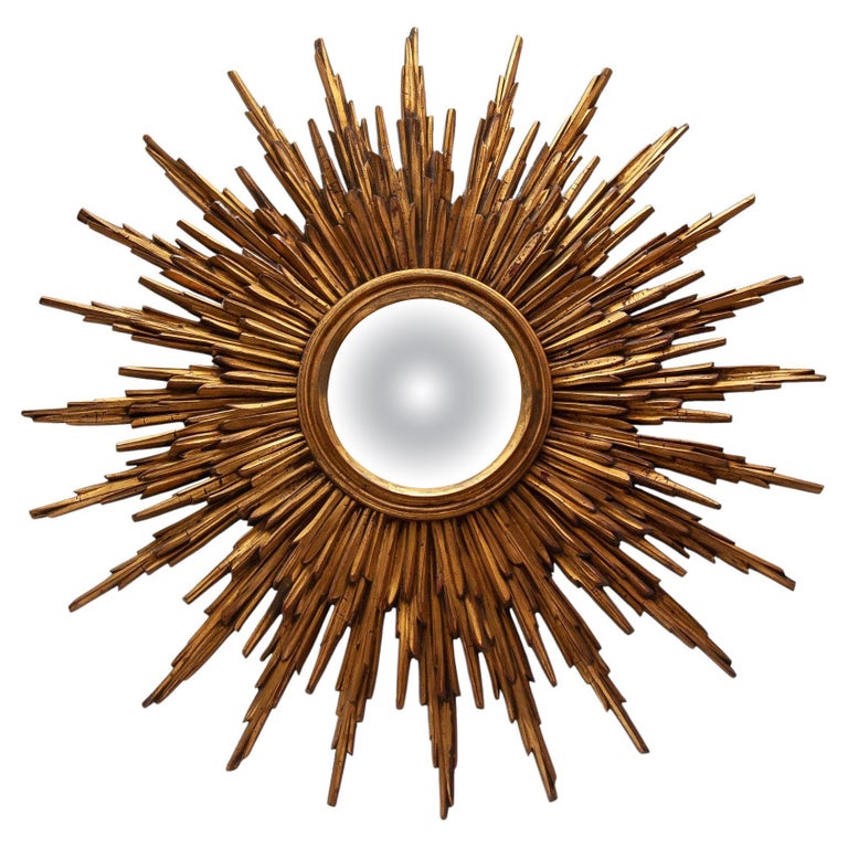 Large Sunburst 1930s Wall Mirror Made of Gold-Plated Wood For Sale at ...