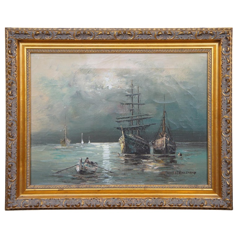 Vintage W. Venneramp Nautical Martime Seascape Saiboat Ship Oil ...