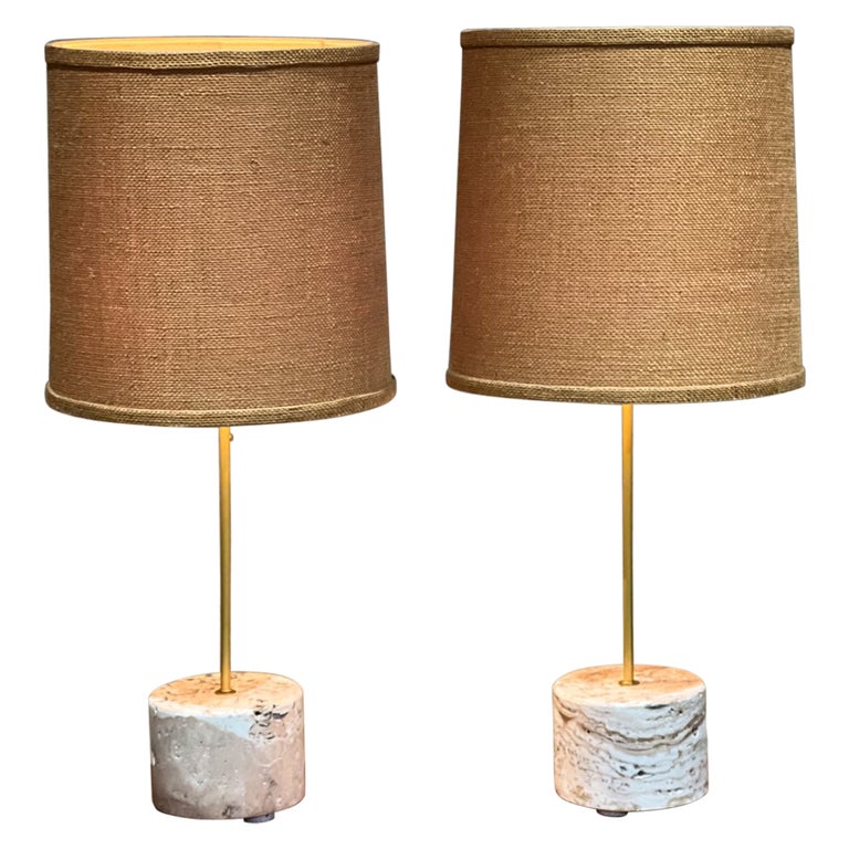 Modern Pair of New Limited-Edition Vintage Travertine Stone Table Lamps ...