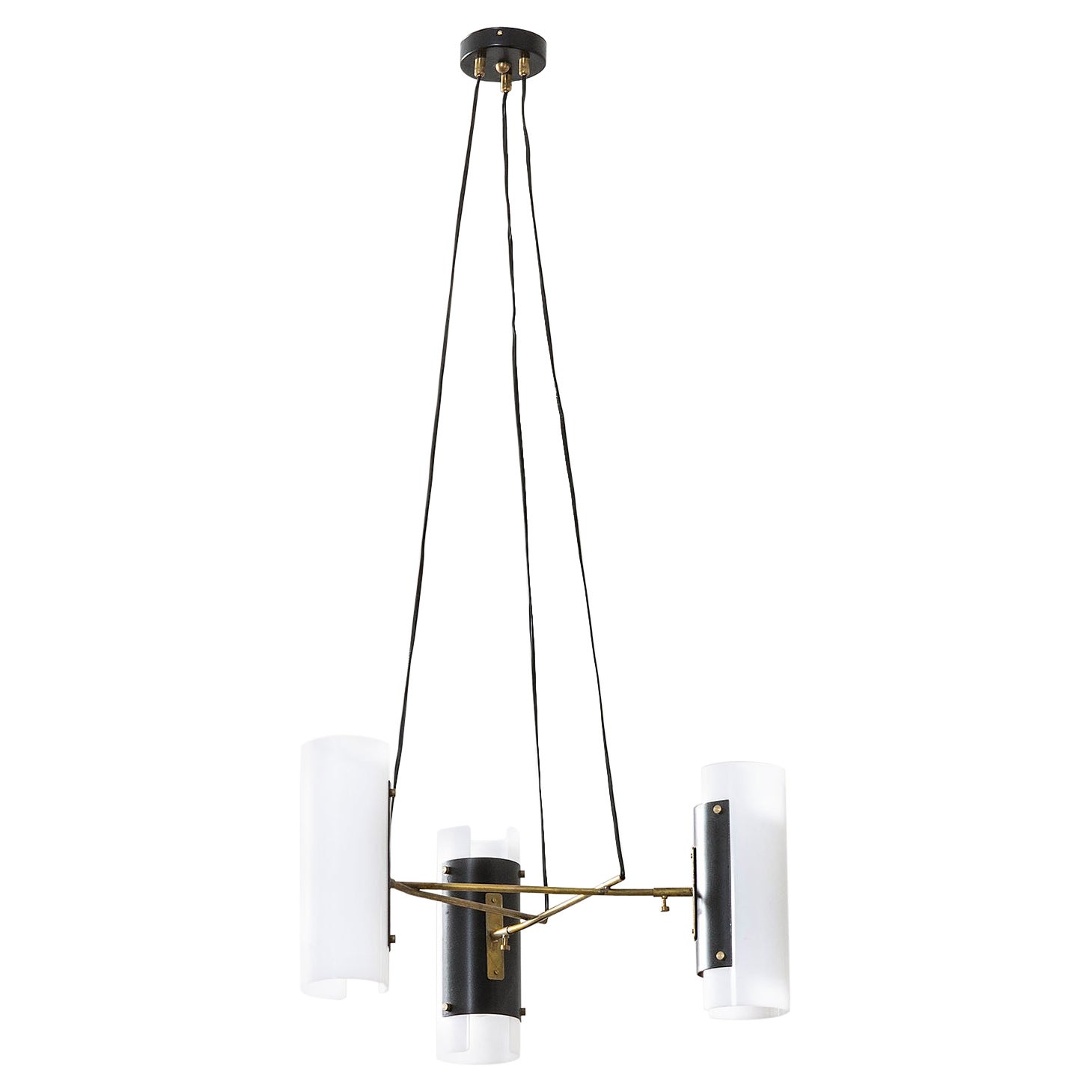 Mid-Century Modern Italian Chandelier with Teak Diffusers, Stilux ...