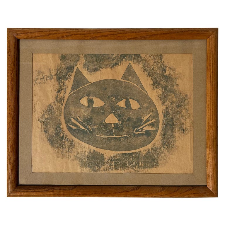 Vintage Cat Block Print For Sale at 1stDibs