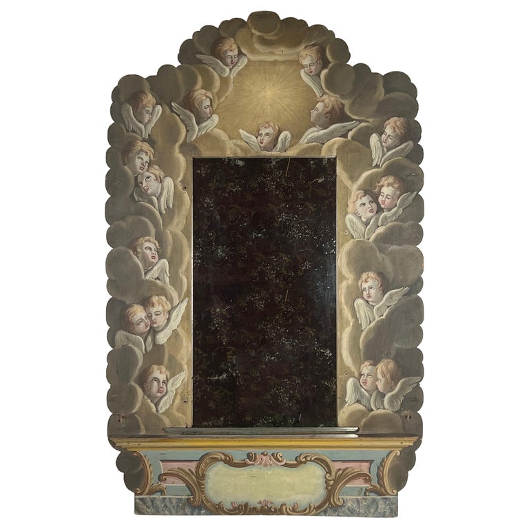 19th Century Italian Hand Painted Mirror with Winged Angels For Sale at ...