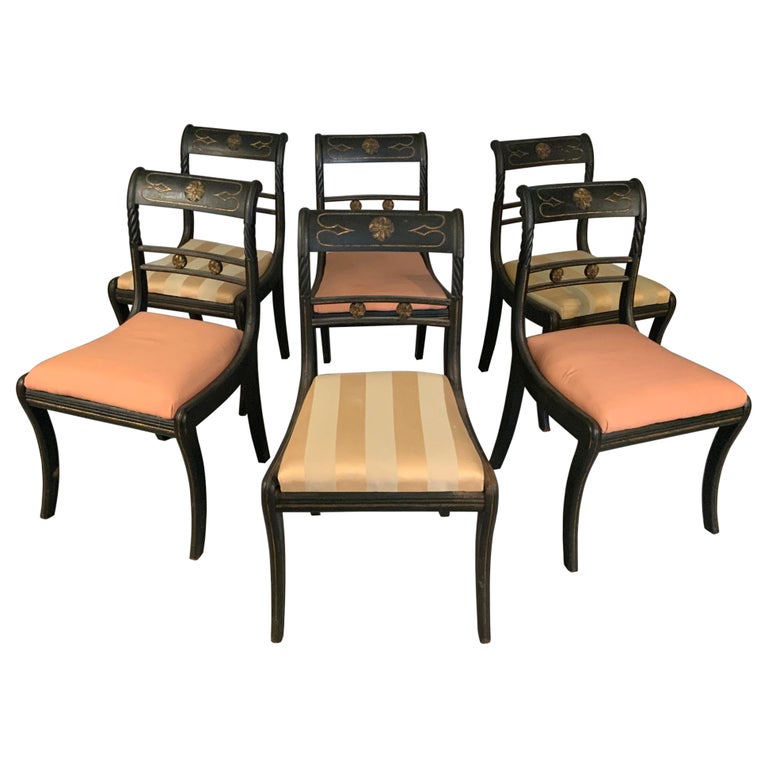 Set of Six 19th Century English Regency Style Painted Dining Chairs For ...