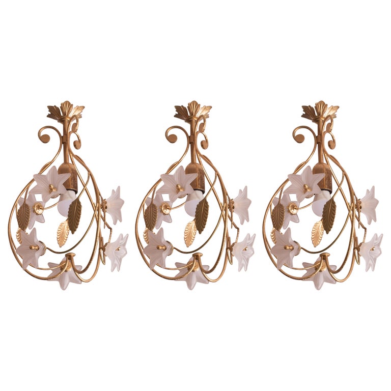 Tris Vintage Flowers Glass Chandeliers, 1960s For Sale at 1stDibs