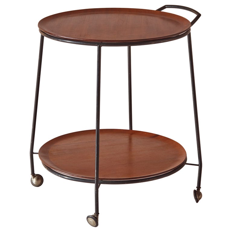 Midcentury Serving Cart with Wheels and Teak Trays, Italy, 1960s For ...
