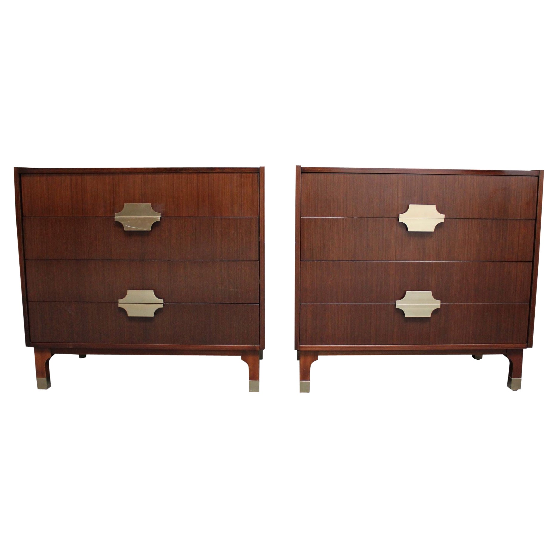 Set of Two Italian Modern Mahogany and Brass Nightstands by Longato ...