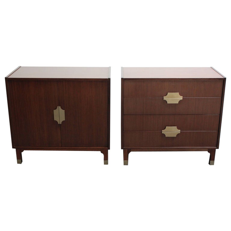 Set of Two Italian Modern Mahogany and Brass Nightstands by Longato ...