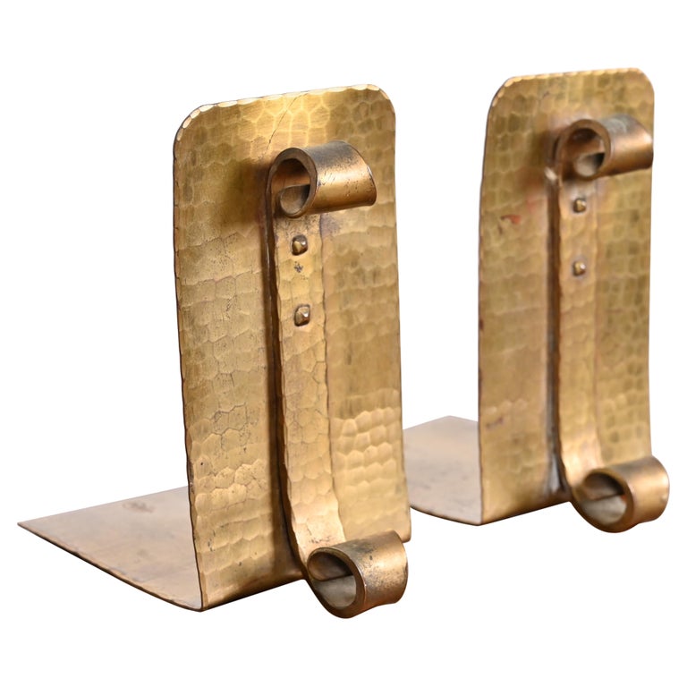 Roycroft Arts and Crafts Hammered Brass Bookends, Pair For Sale at 1stDibs