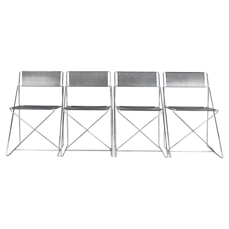 Set of 4 Minimalist Metal X-Line Chairs by Niels Jørgen Haugesen for ...