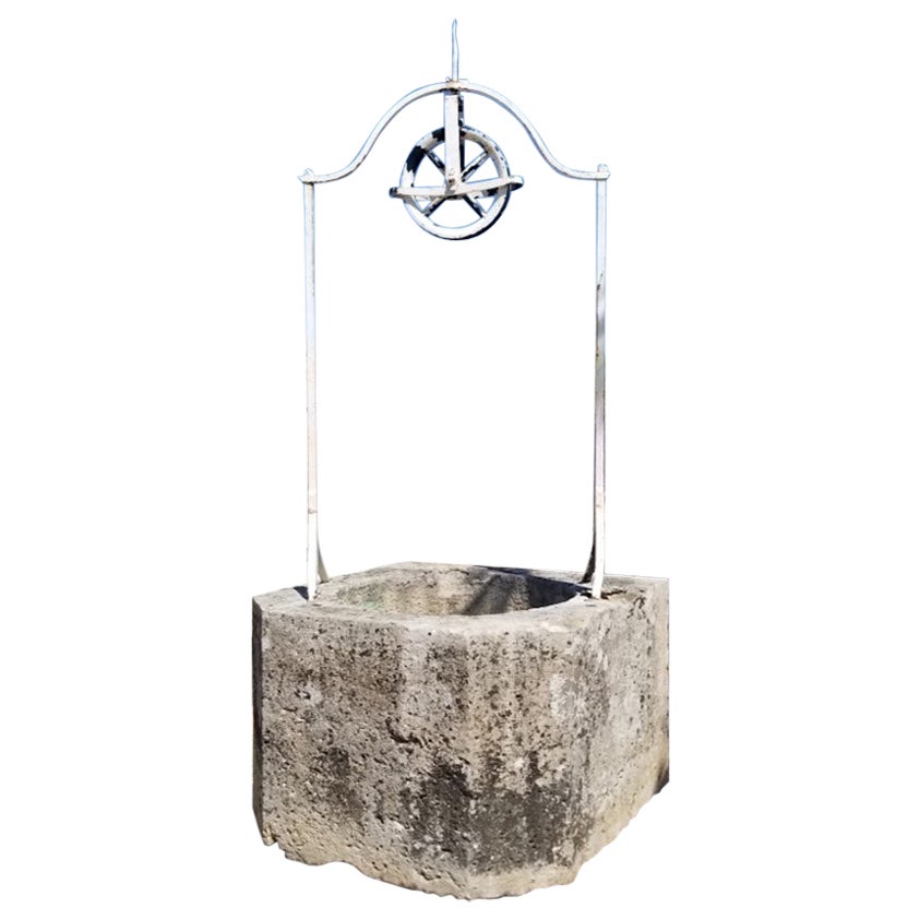 Large Antique Limestone Wellhead with Pulley For Sale at 1stDibs