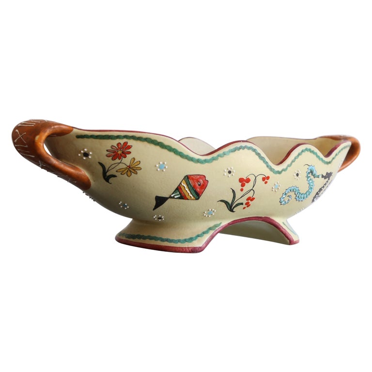 Italian Centrepiece Bowl Ceramic with Art Work by Volpi Deruta, 1960s ...