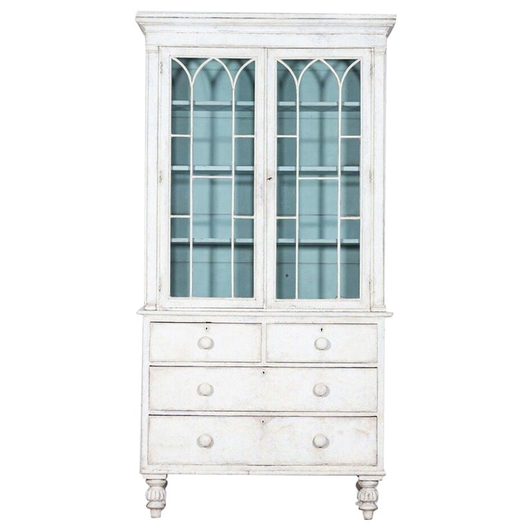 English 19thC Painted Mahogany Glazed Bookcase/Chest Of Drawers For ...