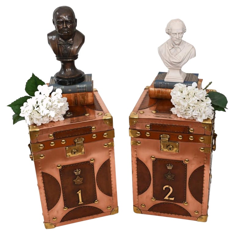 Pair Copper Luggage Chests Steamer Trunk Tables For Sale at 1stDibs