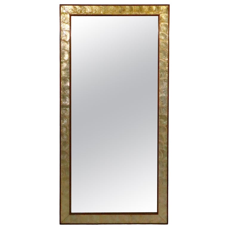 Mid Century Wall Mirror with Walnut and Capiz Shell Frame For Sale at ...