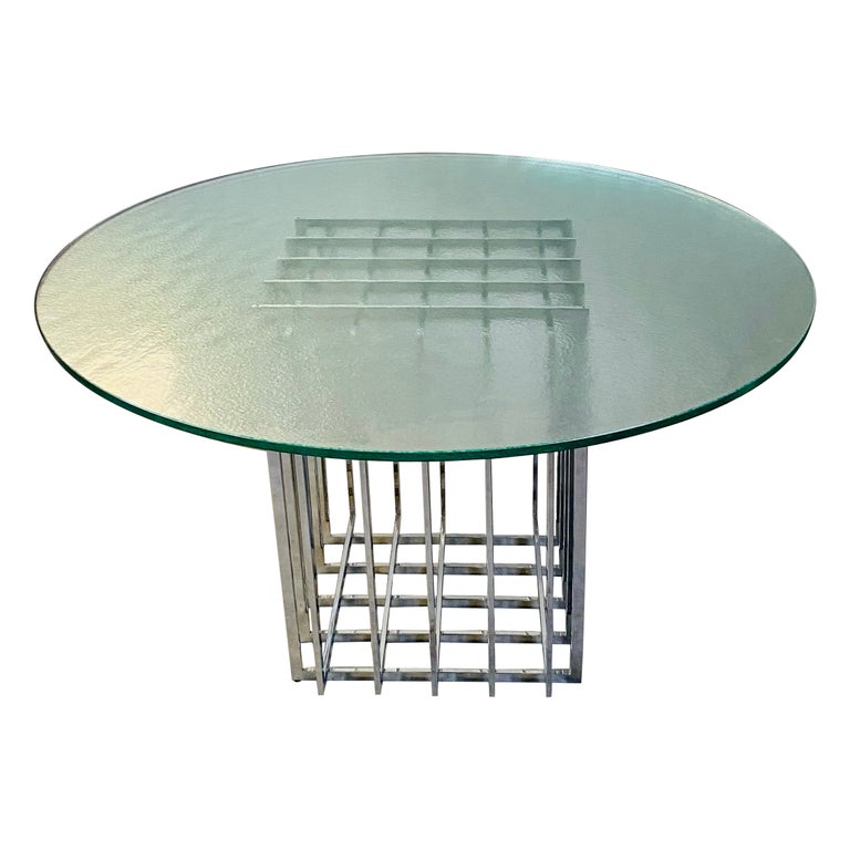 Pierre Cardin "Cage" Round Glass Dining Table with Chrome Base, France ...