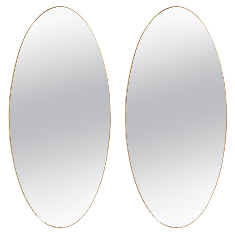1950s Italian Rare Pair of Grand Scale Oval Brass Mirrors For Sale at ...