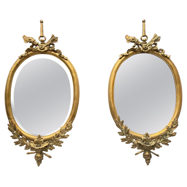 Pair of Decorative Brass Framed Mirrors For Sale at 1stDibs