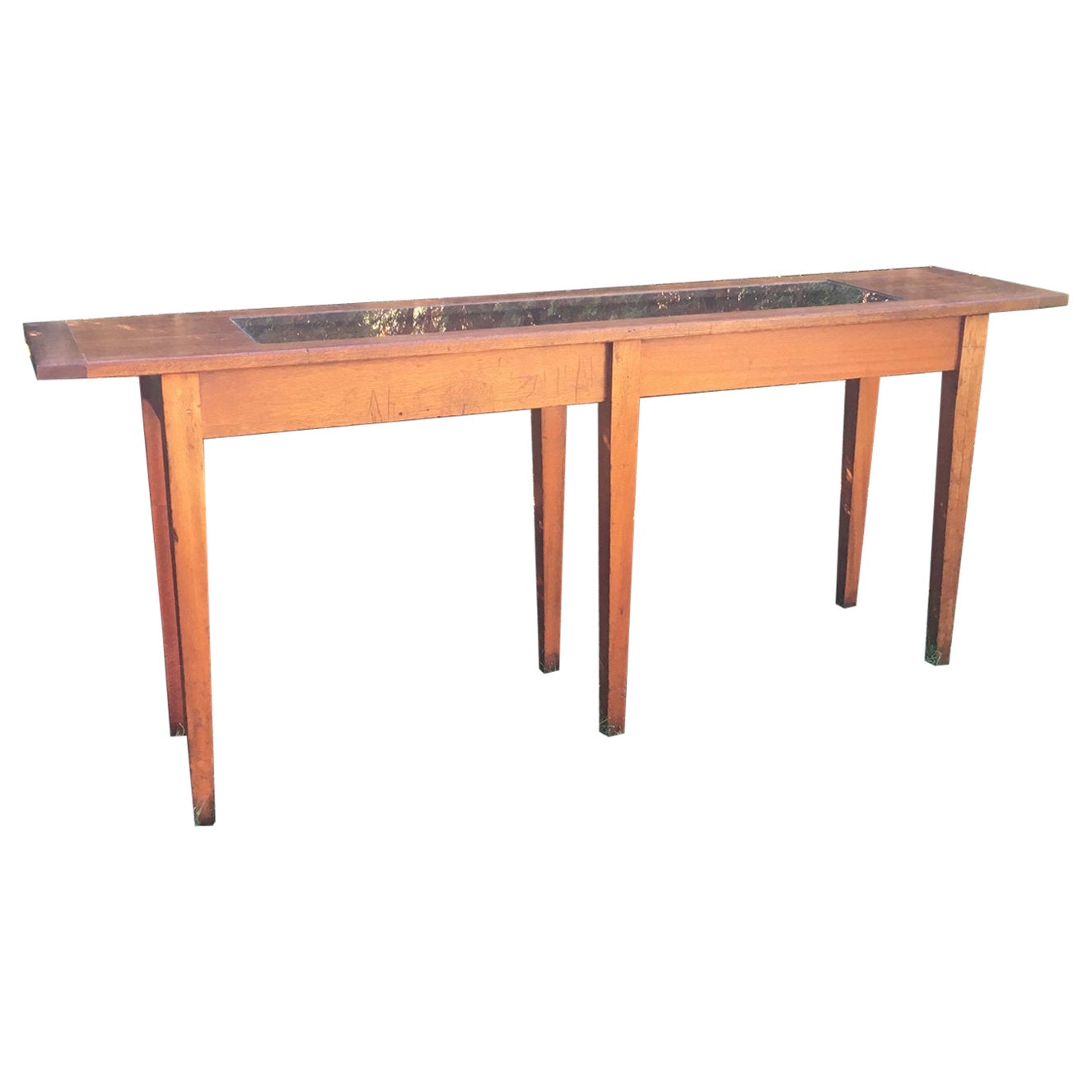 Two Long English Mahogany Lab Table Consoles For Sale at 1stDibs