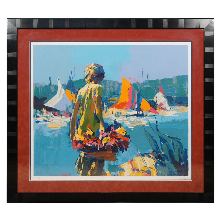 1980 Nicola Simbari Summertime Nautical Seascape Sailing Boat Serigraph ...