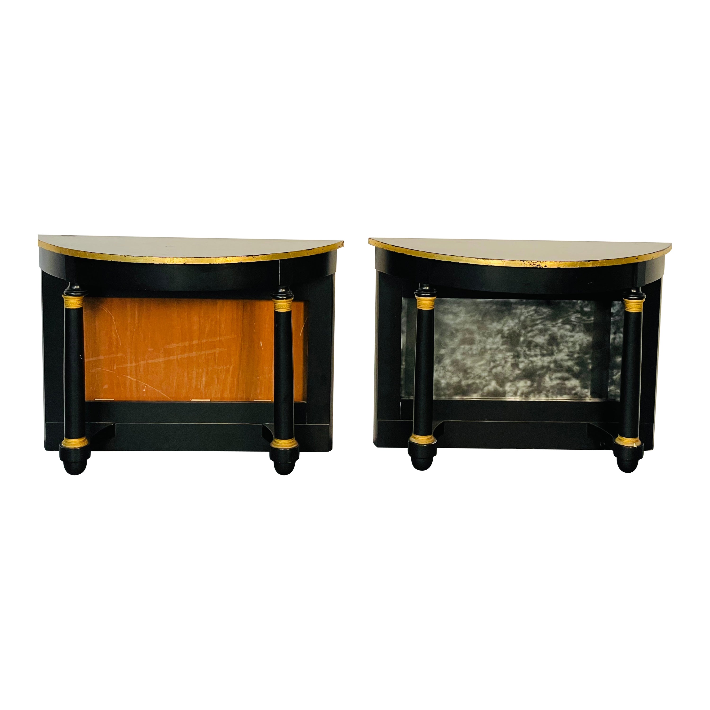 Pair of Stamped Jansen Ebony and Giltwood Demilune Console Tables ...