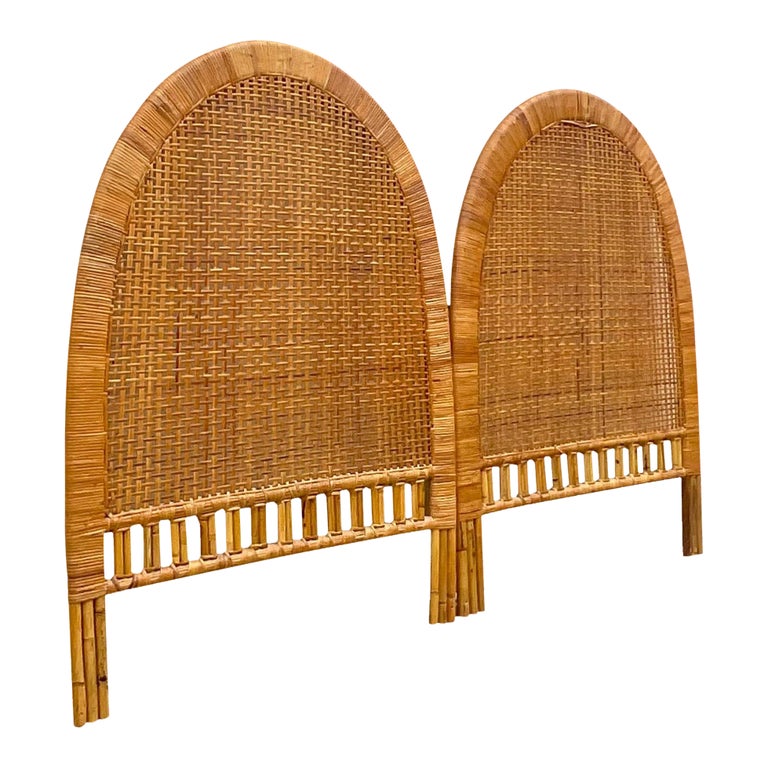 Vintage Coastal Woven Rattan Arched Twin Headboards - a Pair For Sale ...