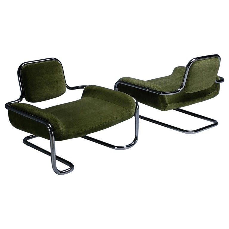 Green Mohair Lemon Sole Lounge Chairs by Kwok Hoi Chan. Ed. Steiner For Sale at 1stDibs