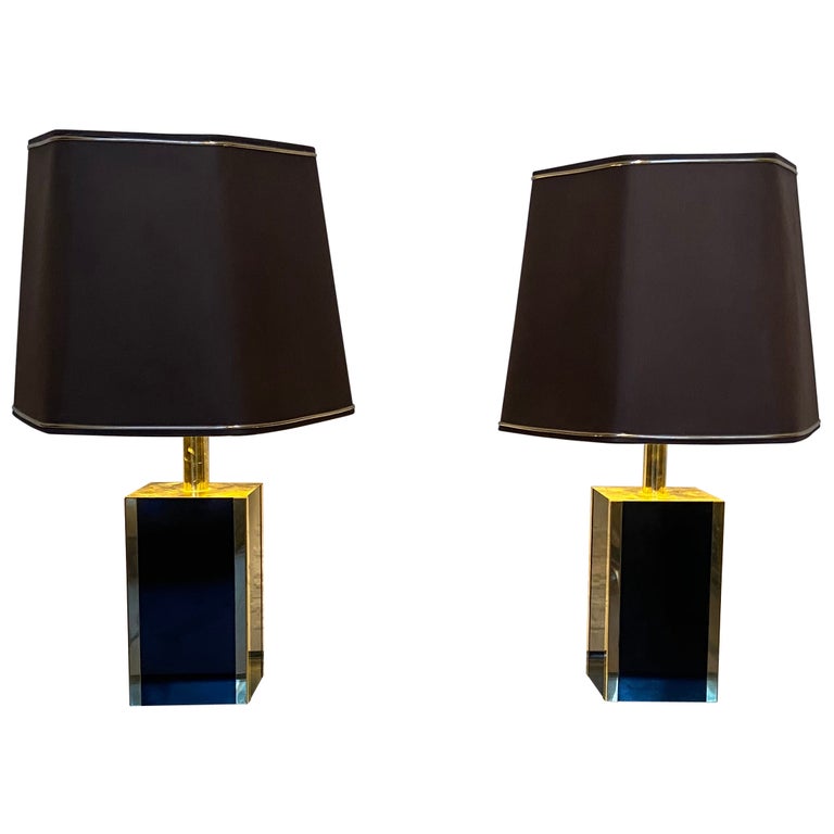 Pair of Black and Gold Colored Lamps, 1980s For Sale at 1stDibs