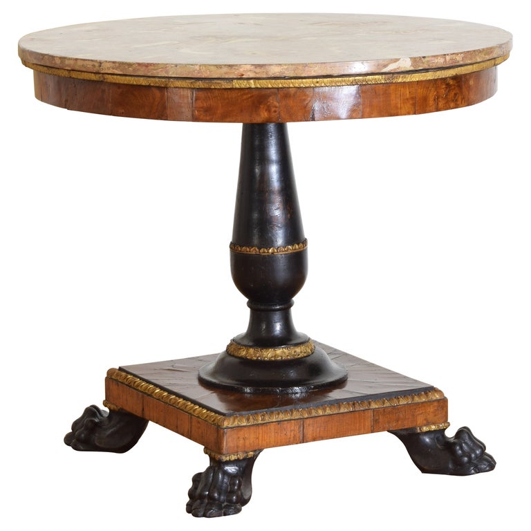 Italian, Lucca Empire Walnut Giltwood Ebonized 1-Drawer Center Table ...