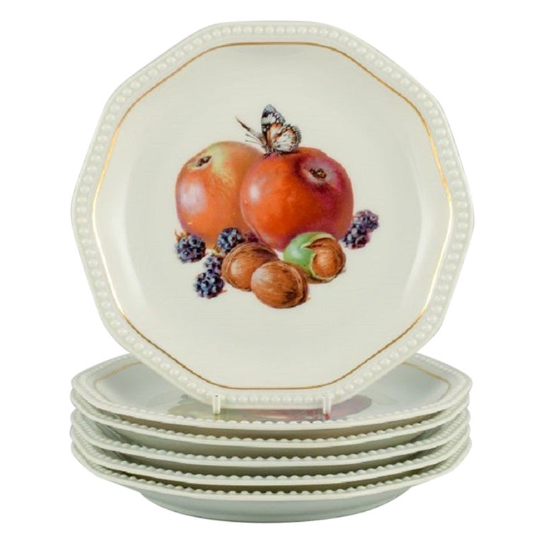 Rosenthal, Germany, six plates hand painted with fruits and butterflies ...
