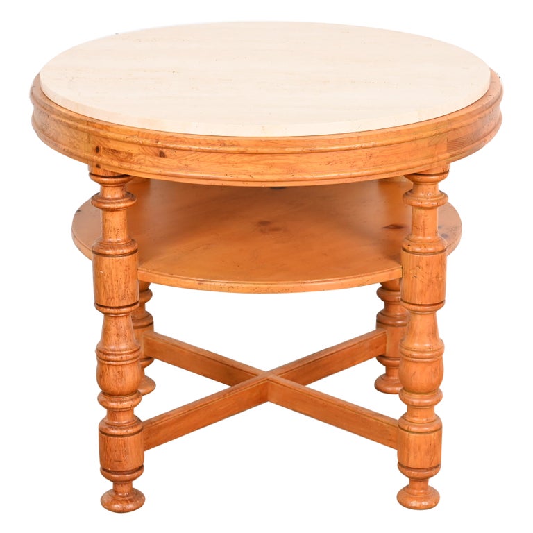 Baker Furniture Italian Provincial Pine Travertine Top Tea Table or ...