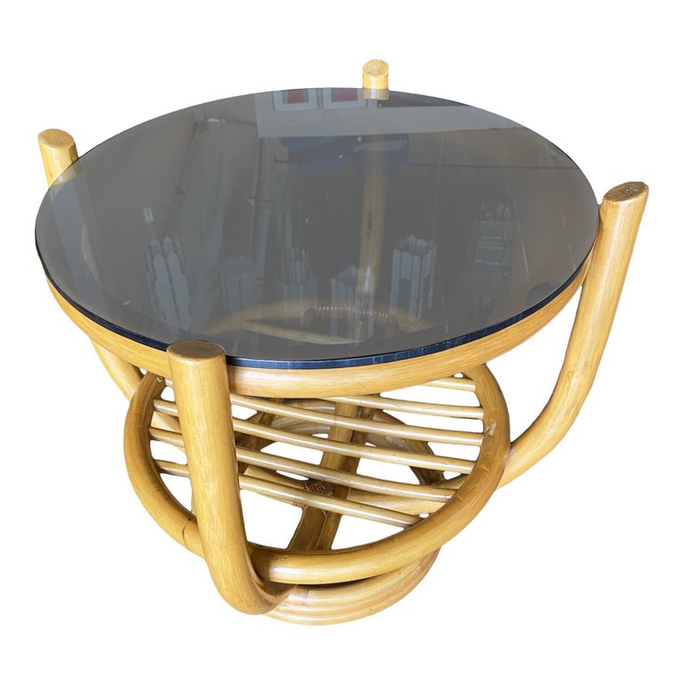 Restored Glass Top Rattan Stacked Base "Hawaii" Side Table with Glass ...