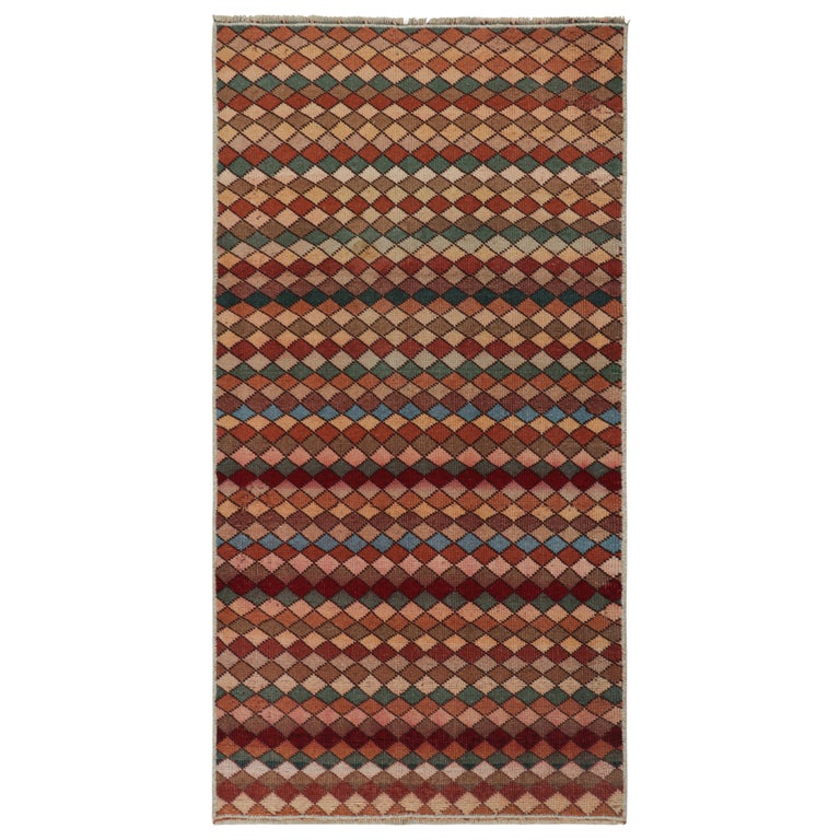 Vintage Zeki Müren Rug in Polychromatic Diamond Patterns, by Rug and ...